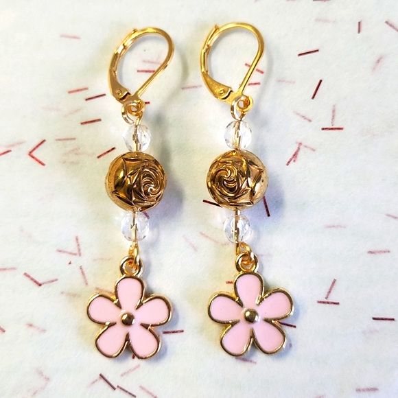 J & R Gems! | Jewelry | Goldtone Pink Earrings | Poshmark